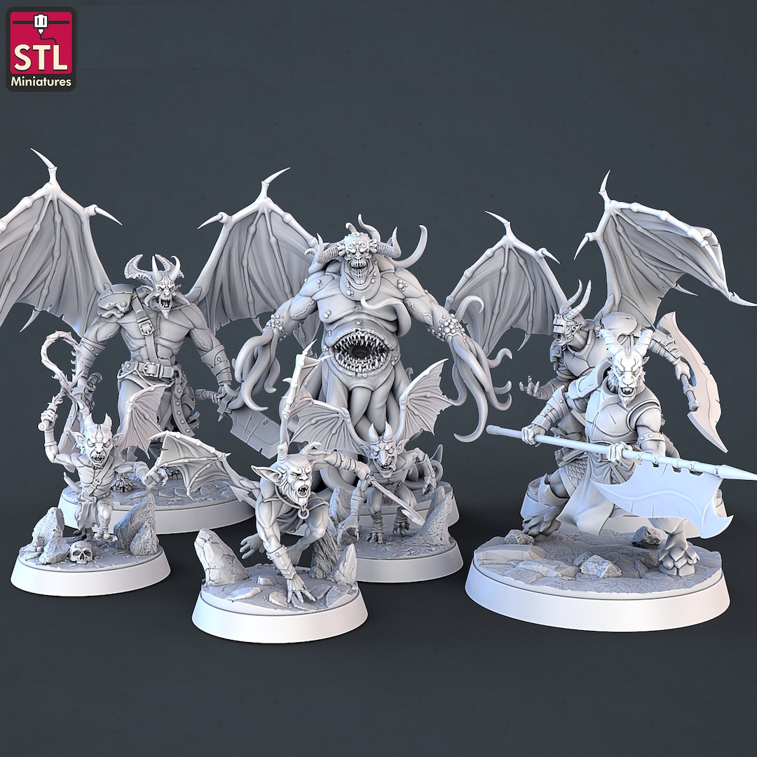 Demon Set STL Miniatures Dnd RPG Wargames Tabletop Fantasy Gaming Mini Figurines Flying Evil ...