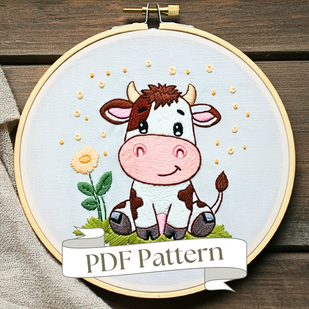 Cute Cow Embroidery Pattern Animal Embroidery Pattern Floral Embroidery ...