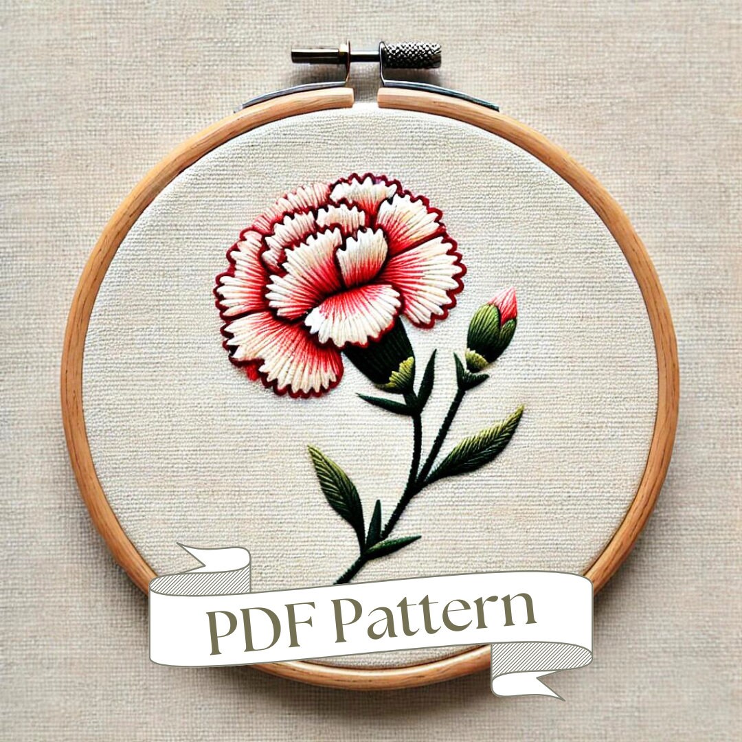 Carnation Embroidery Pattern: Easy Floral DIY (PDF Pattern) - Etsy