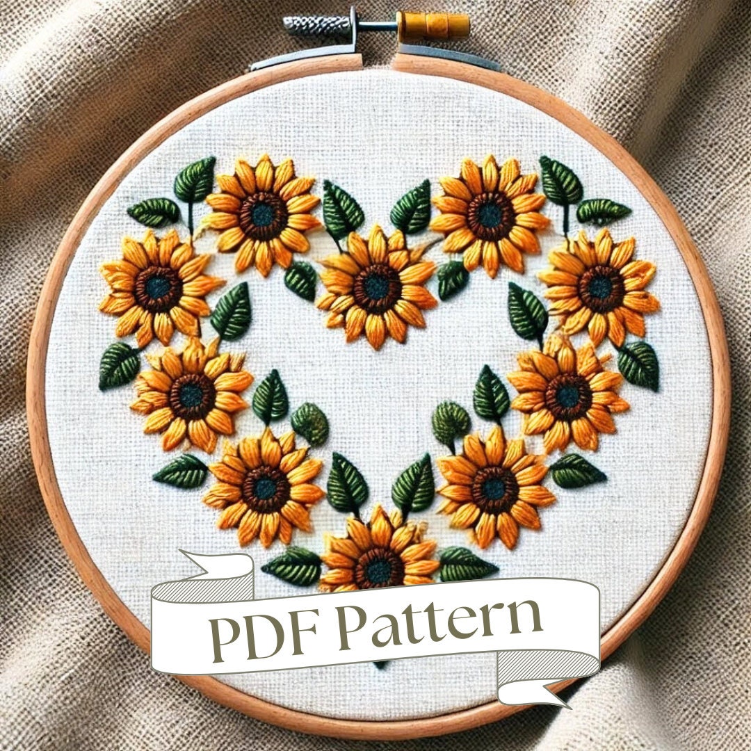 Sunflower Embroidery Pattern Easy Floral Embroidery Pattern Beginner ...
