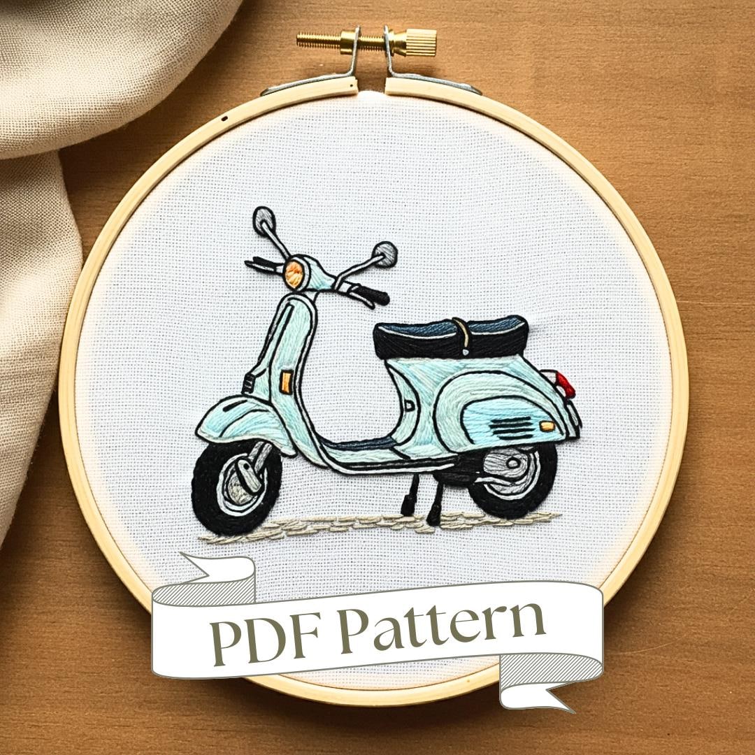 Vespa Scooter Embroidery Pattern: Summer DIY Design (PDF Pattern) - Etsy