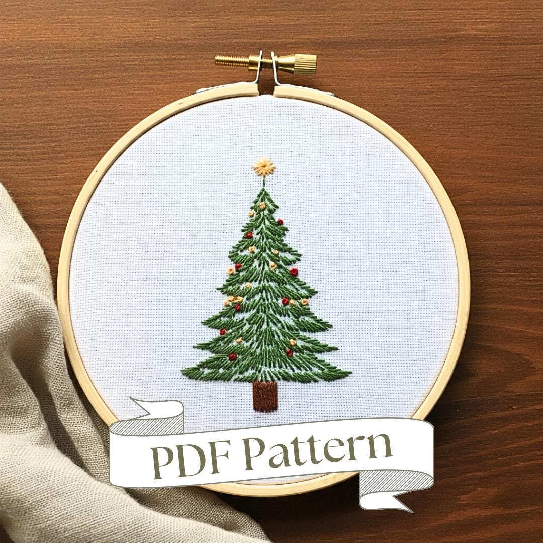 Simple Christmas Tree Embroidery Pattern PDF Christmas Embroidery ...
