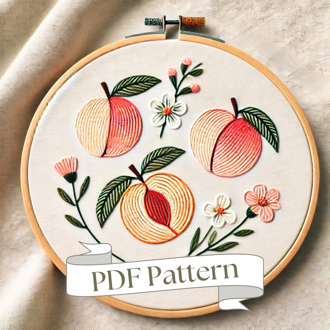 Peach Hand Embroidery Pattern Fruit Embroidery Pattern DIY Decor Cute ...