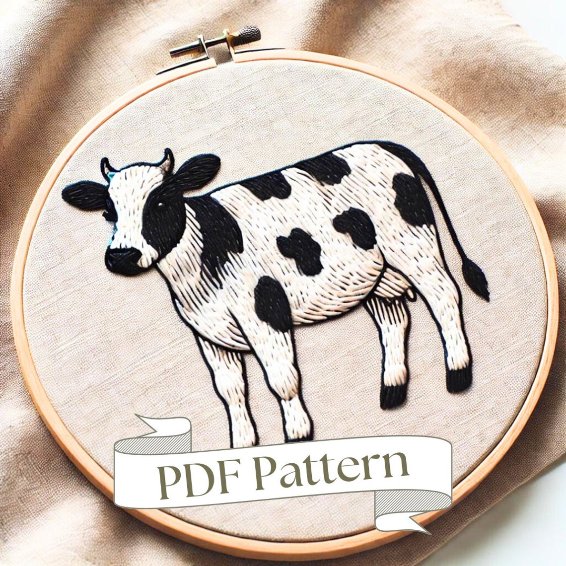 Cow Embroidery Pattern, Easy Floral Design (PDF Pattern) - Etsy