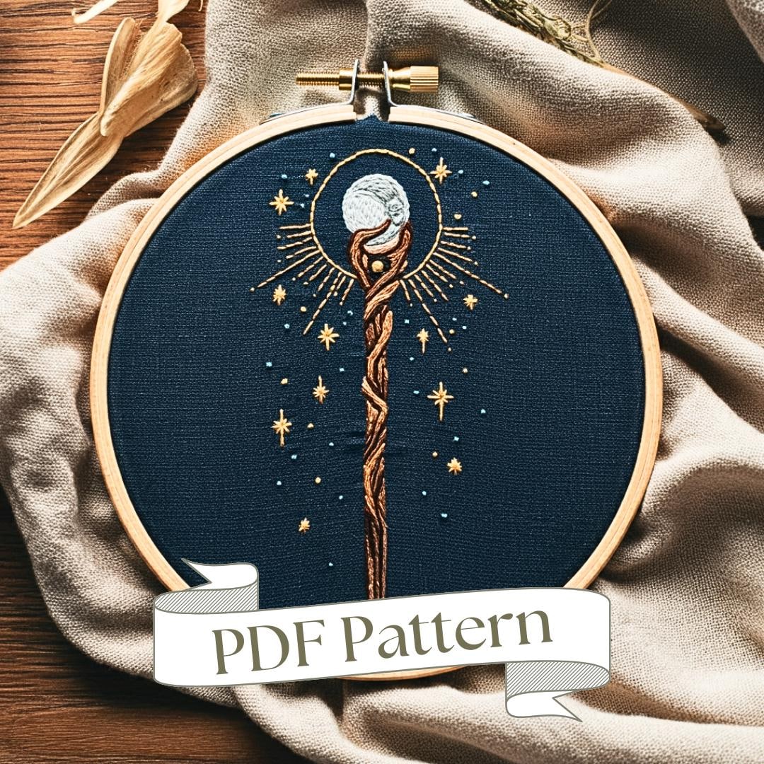 Wizard Staff Hand Embroidery Pattern: Fantasy Book Design (PDF) - Etsy