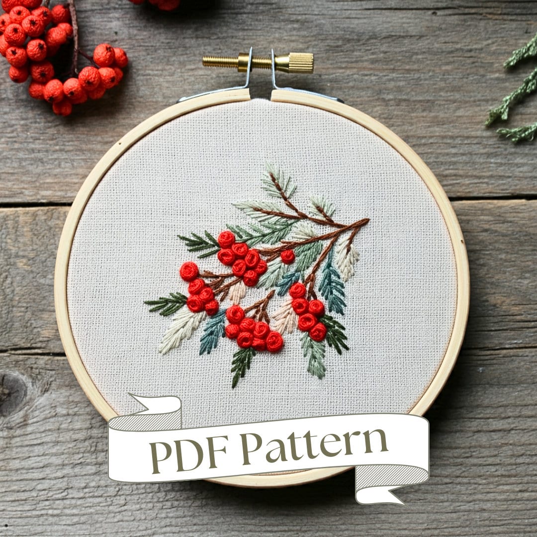 Winter Berries Embroidery Pattern: Christmas Ornament DIY (PDF Pattern ...