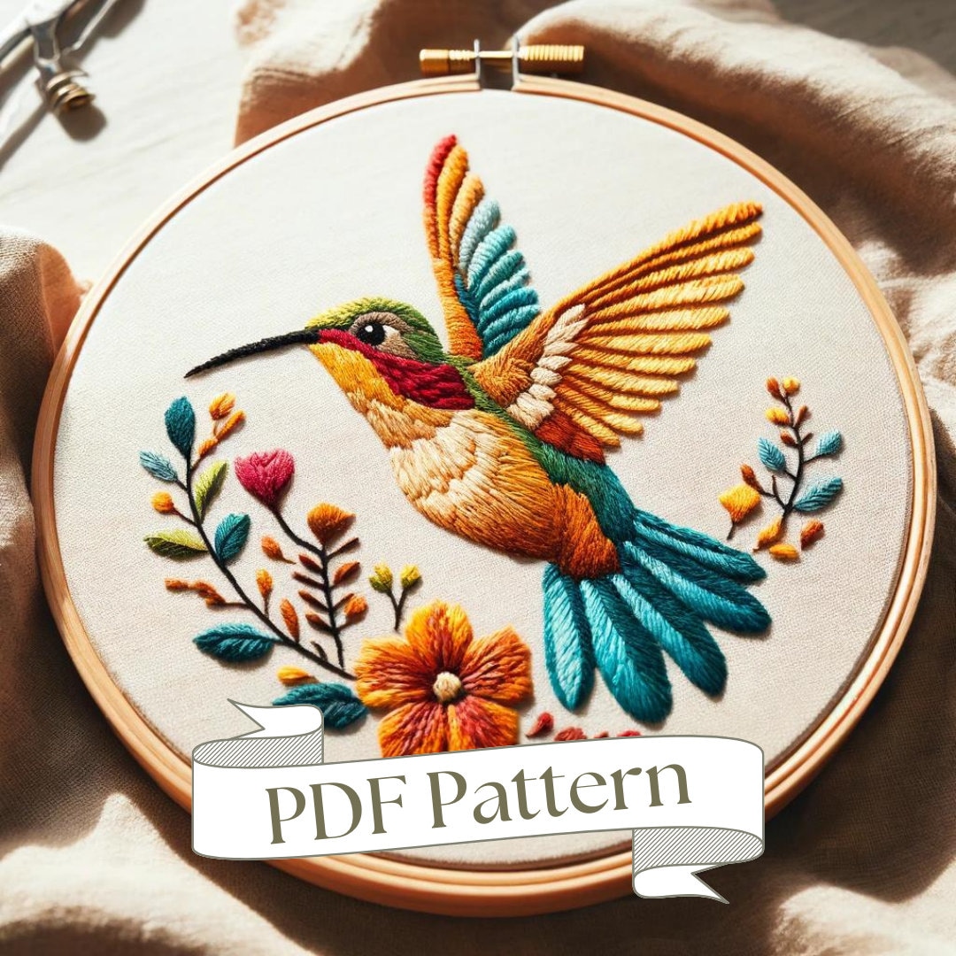 Hummingbird Embroidery Pattern Animal Embroidery Pattern Floral ...