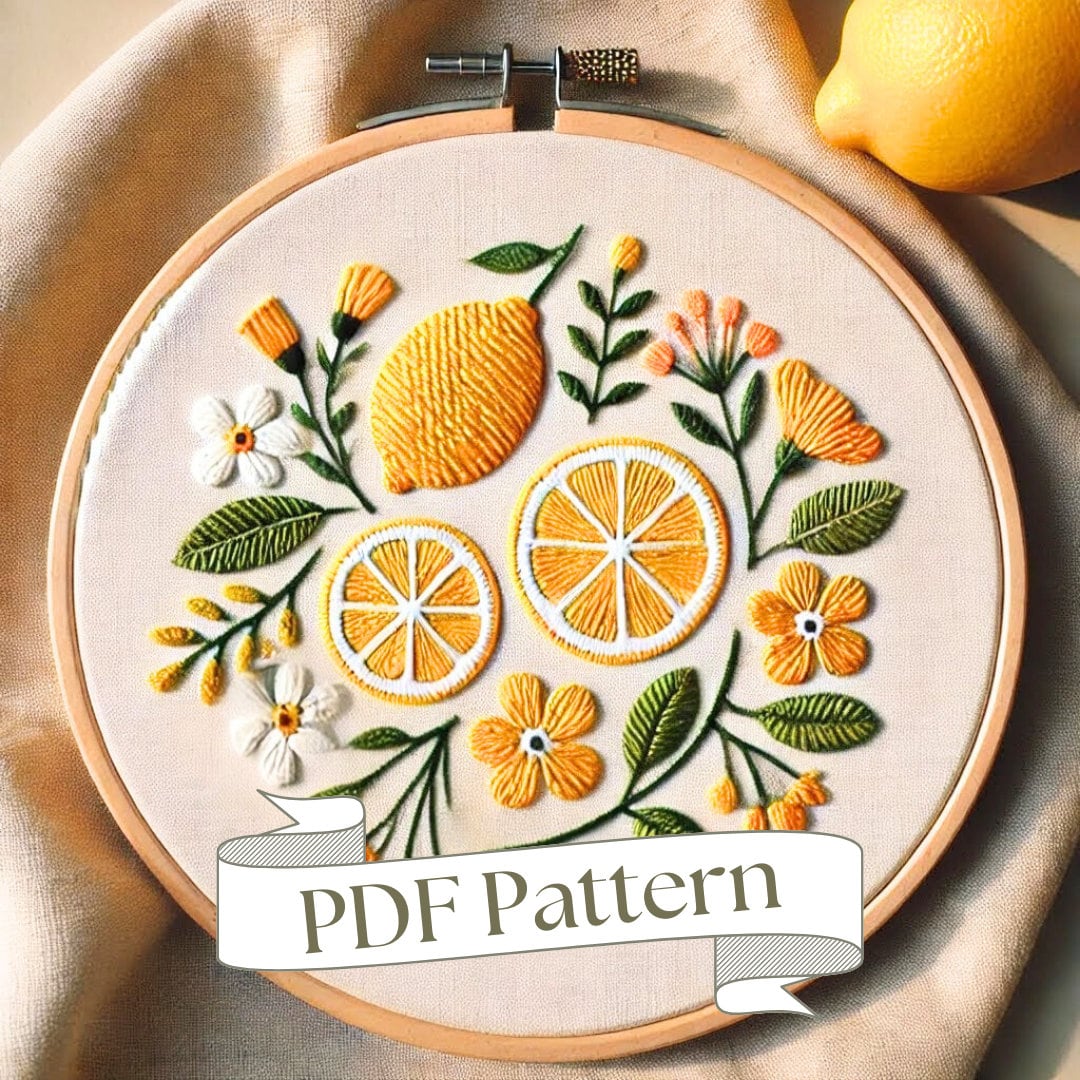Lemon Embroidery Pattern Easy Citrus Embroidery Pattern DIY Decor Cute ...