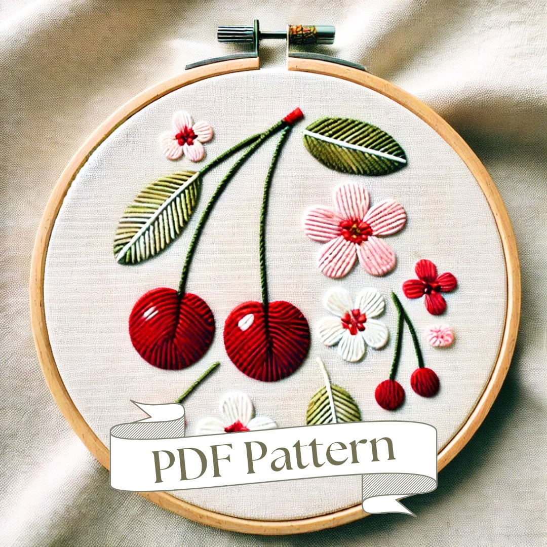 Cherry Hand Embroidery Pattern Fruit Embroidery Pattern DIY Decor Cute ...