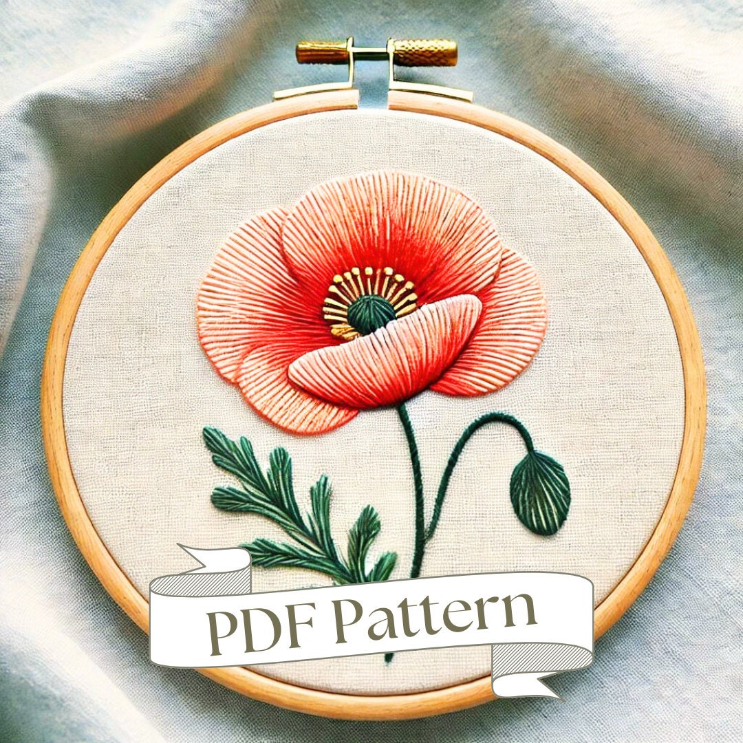 Poppy Embroidery Pattern: Easy Floral DIY (PDF Pattern) - Etsy
