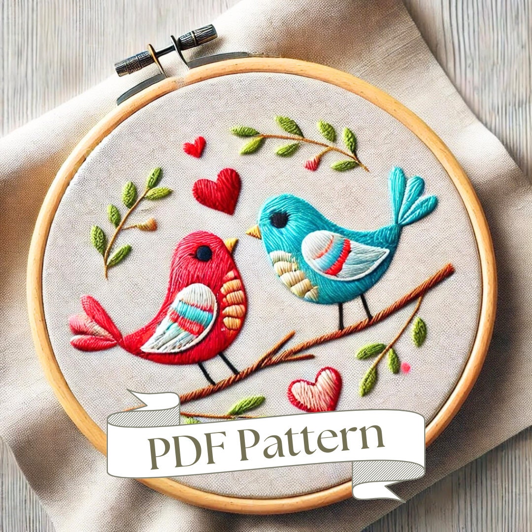Love Birds Embroidery Pattern Valentines Day Hand Embroidery Pattern ...