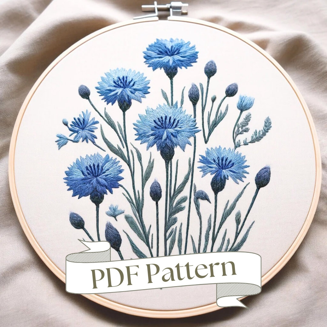 Cornflower Embroidery Pattern: Easy Floral Design (PDF Pattern) - Etsy