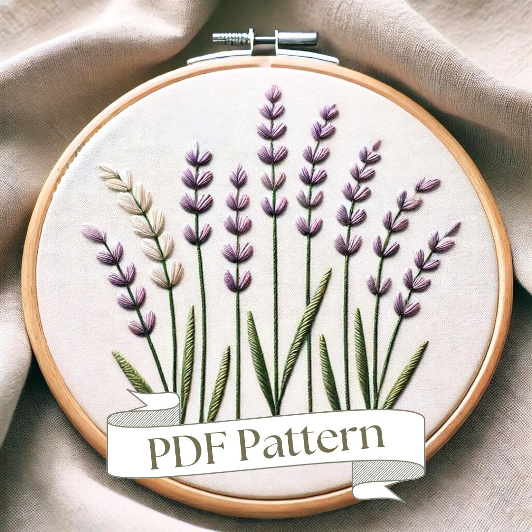 Lavender Embroidery Pattern Easy Floral Embroidery Pattern Beginner ...