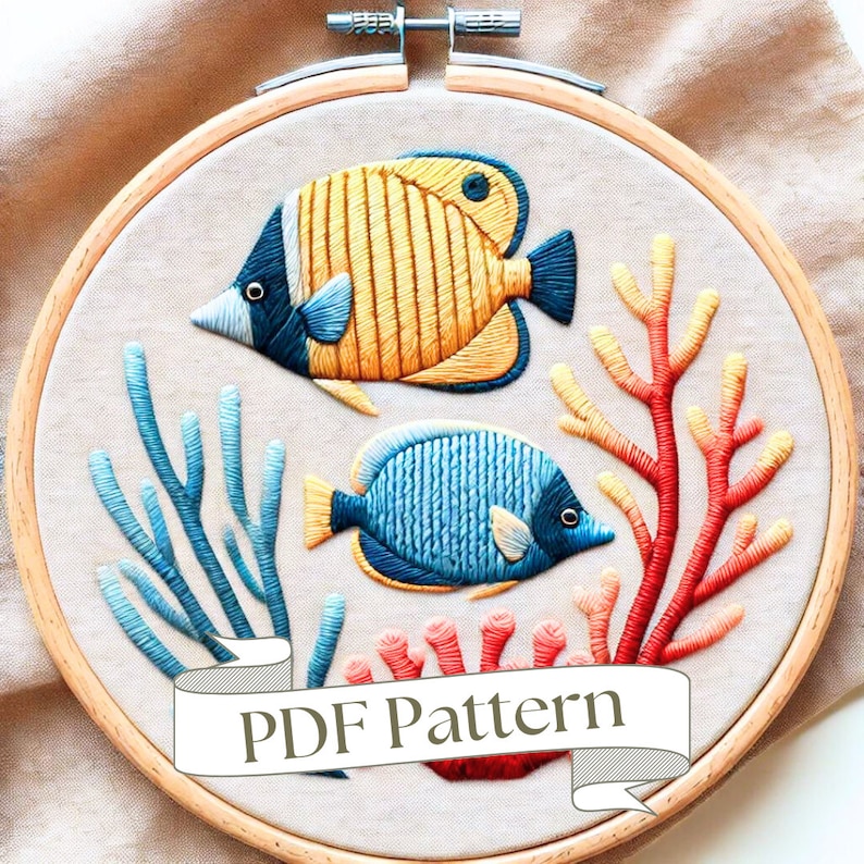 Tropical Fish Embroidery Pattern Animal Embroidery Pattern Floral ...