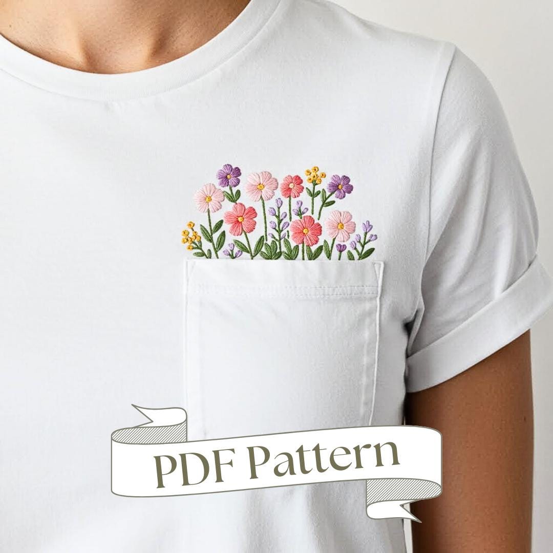 Pocket Flower Hand Embroidery Pattern: Spring Floral Design (PDF ...