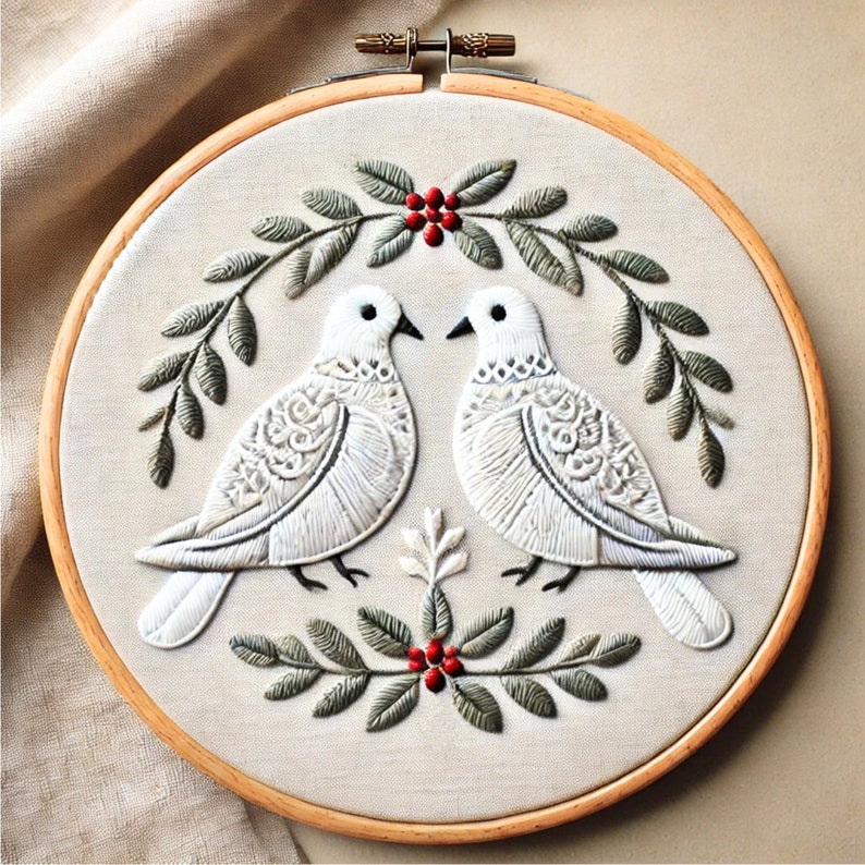 Two Turtle Doves Embroidery Pattern Christmas Embroidery Pattern ...