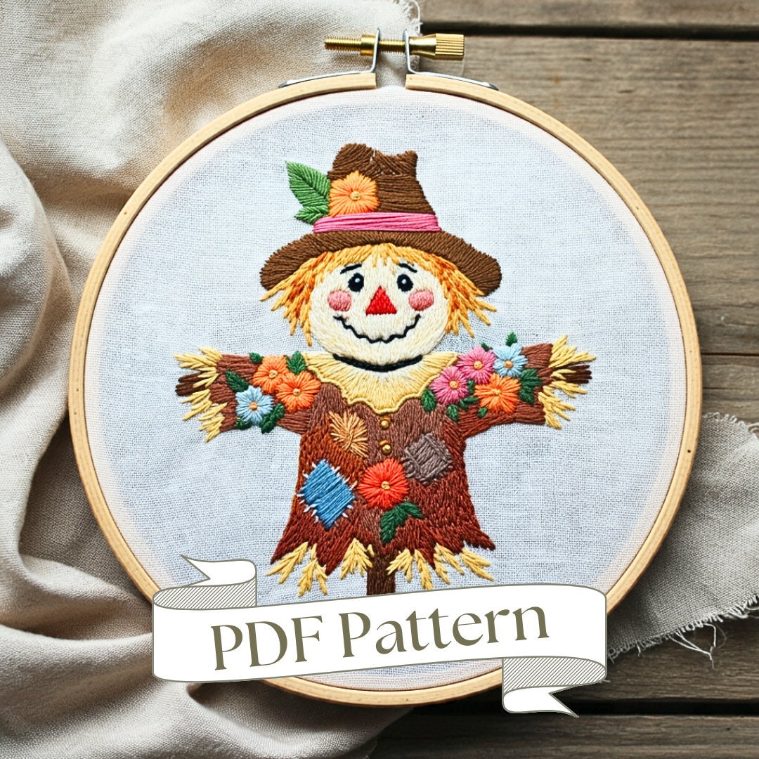 Scarecrow Embroidery Pattern Autumn Embroidery Pattern Fall Embroidery ...