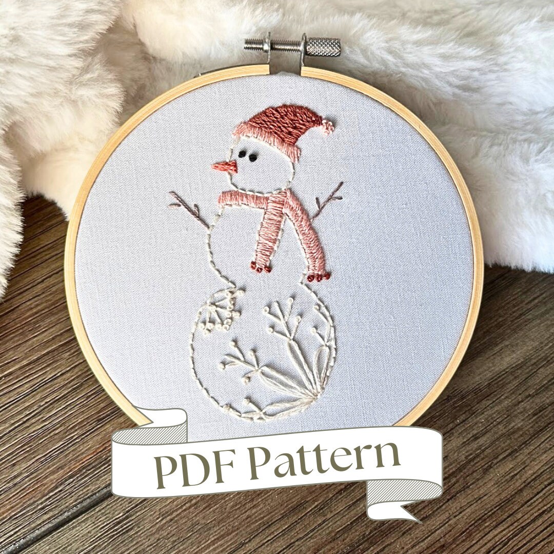 Snowman Embroidery Pattern: Beginner Winter Design (PDF) - Etsy