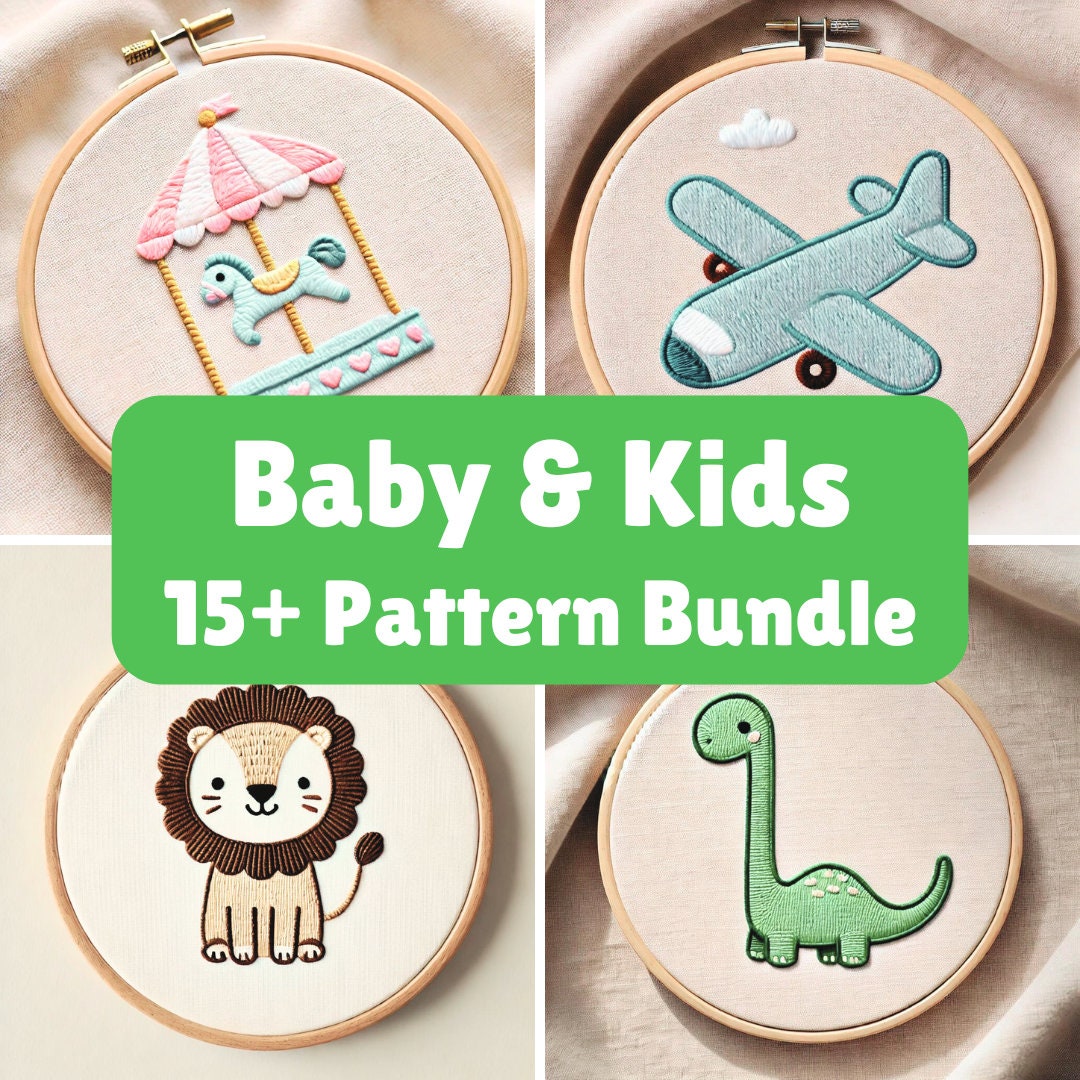 MINI BUNDLE Kids Embroidery Pattern Bundle Baby Nursery Embroidery ...