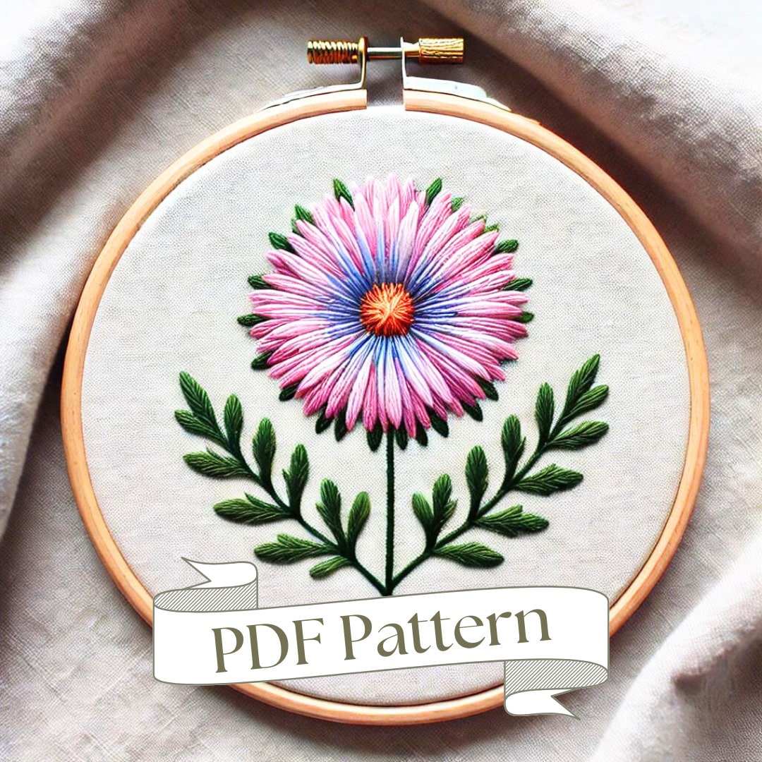 Aster Flower Embroidery Pattern: Easy Floral DIY (PDF Pattern) - Etsy