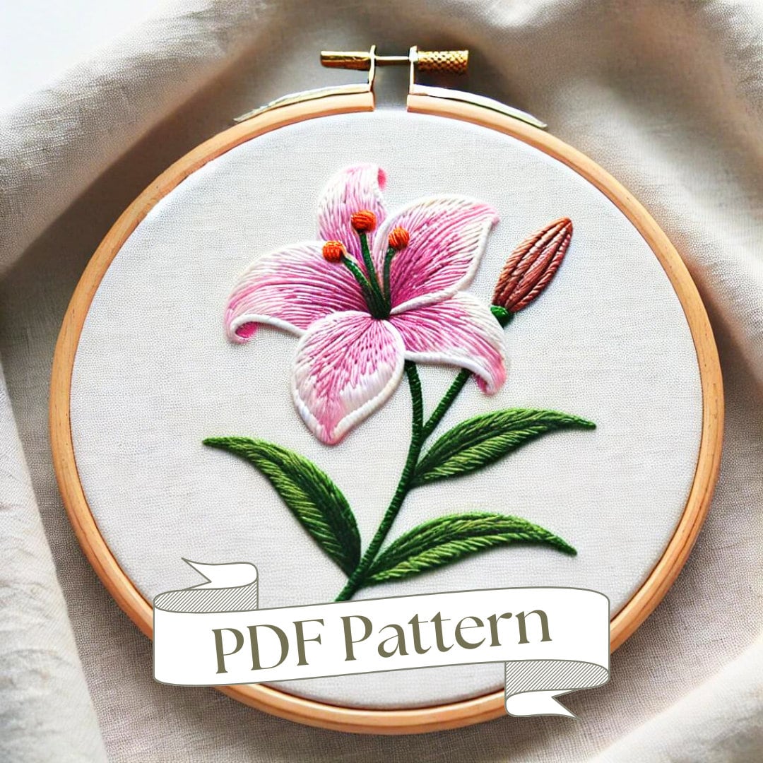 Lily Embroidery Pattern Easy Floral Embroidery Pattern Beginner ...