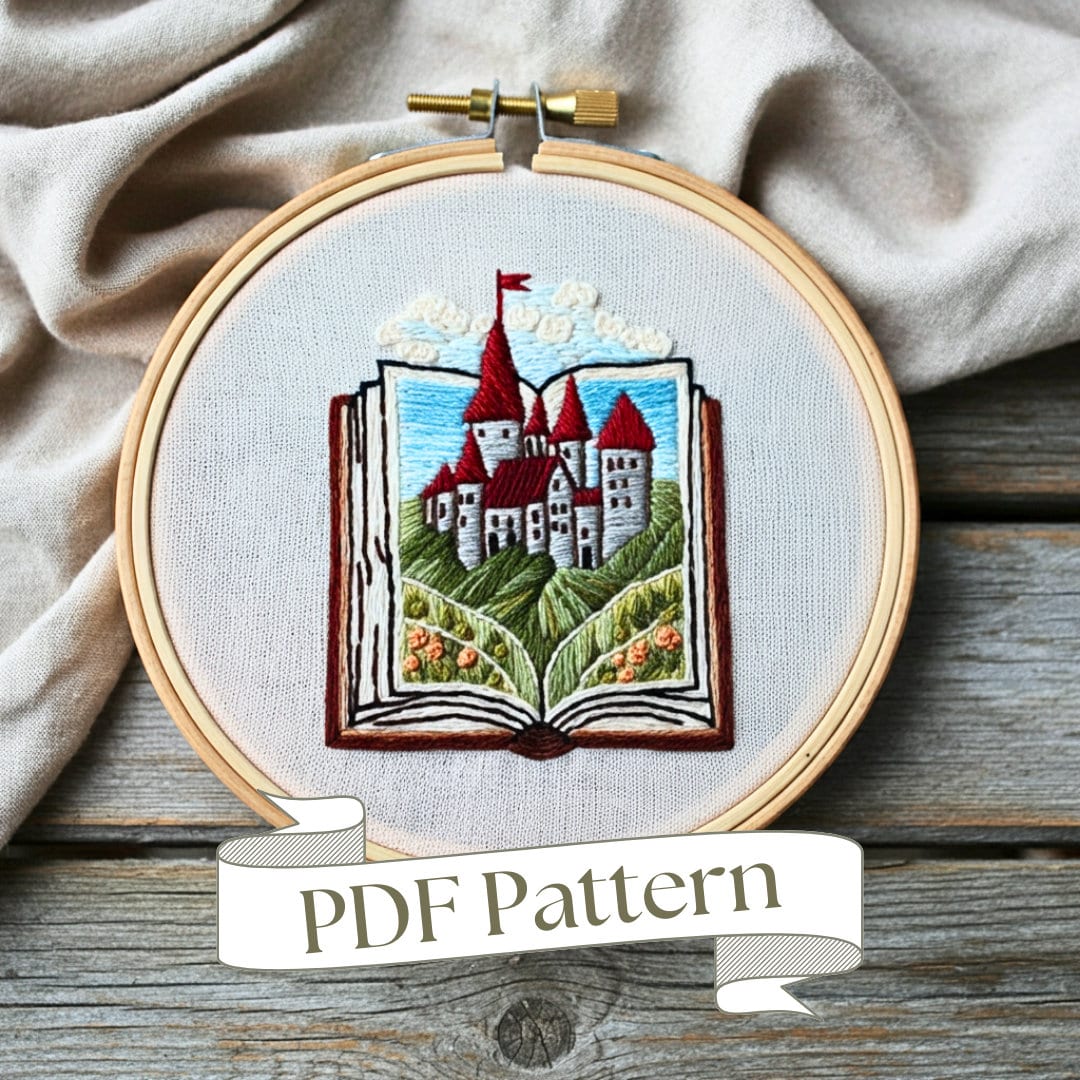 Castle Storybook Embroidery Design: Book Lover DIY Pattern (PDF Pattern ...