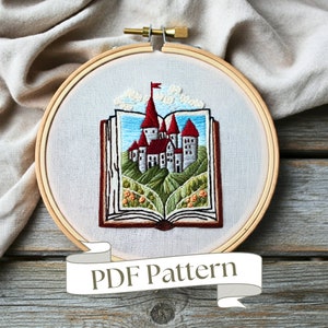 Castle Storybook Embroidery Design: Book Lover DIY Pattern (PDF Pattern ...