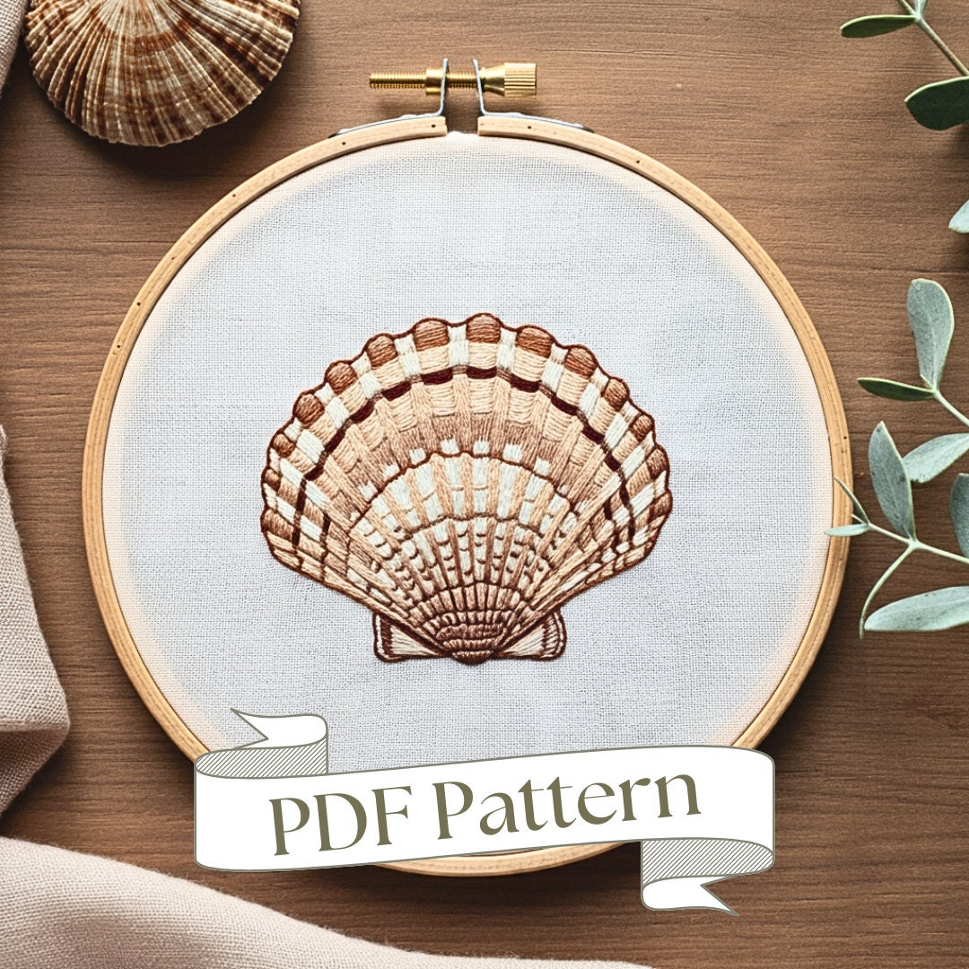 Seashell Embroidery Pattern Beach Lover Handmade Gift Sea Embroidery ...
