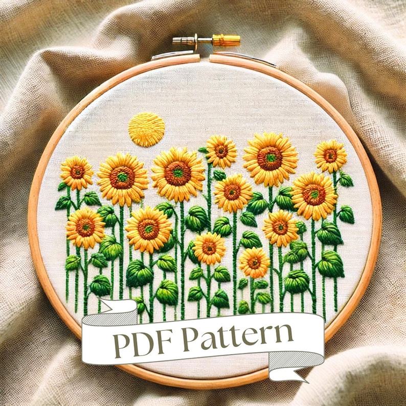 Sunflower Embroidery Pattern Easy Floral Embroidery Pattern Beginner ...