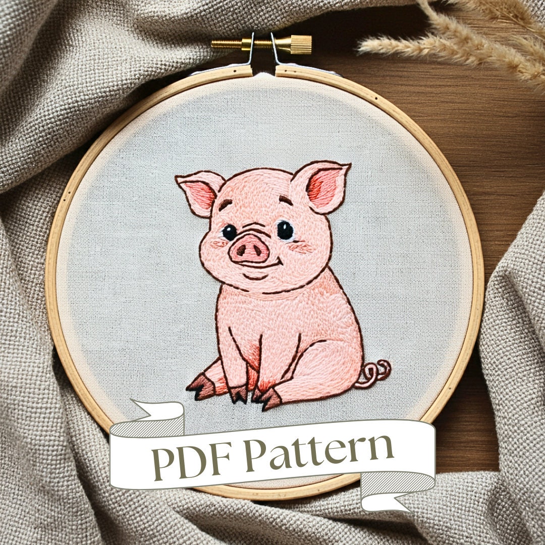 Cute Pig Embroidery Pattern Animal Embroidery Pattern Barn Animal ...