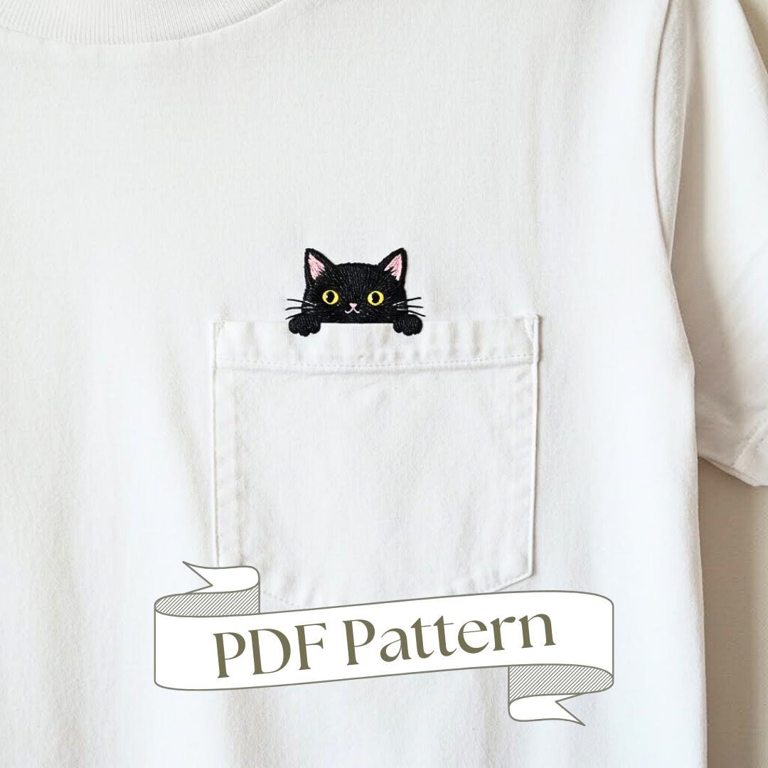 Pocket Cat Embroidery Pattern Animal Embroidery Cat Hand Embroidery ...