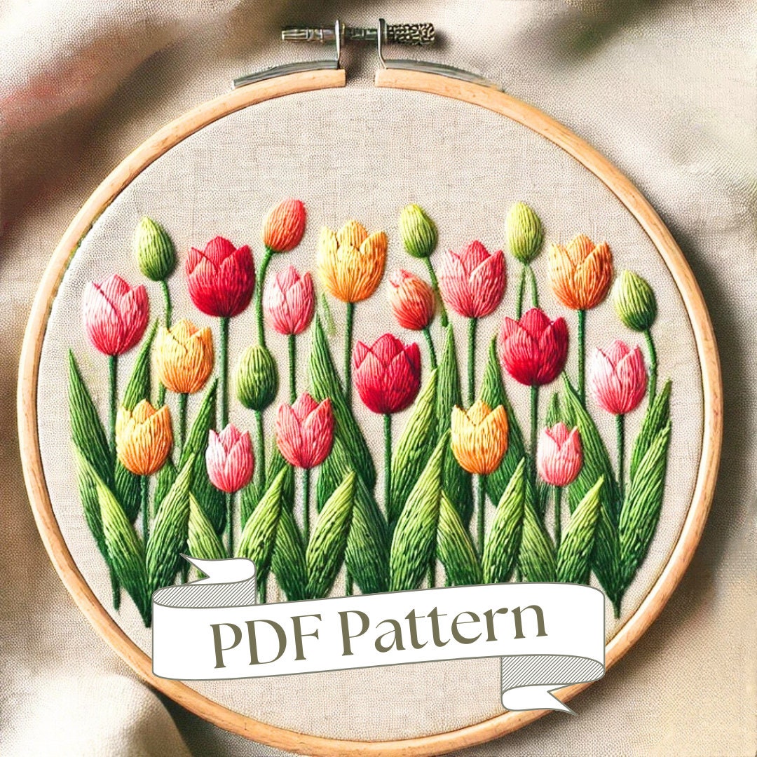 Tulip Embroidery Pattern Easy Floral Embroidery Pattern Beginner ...