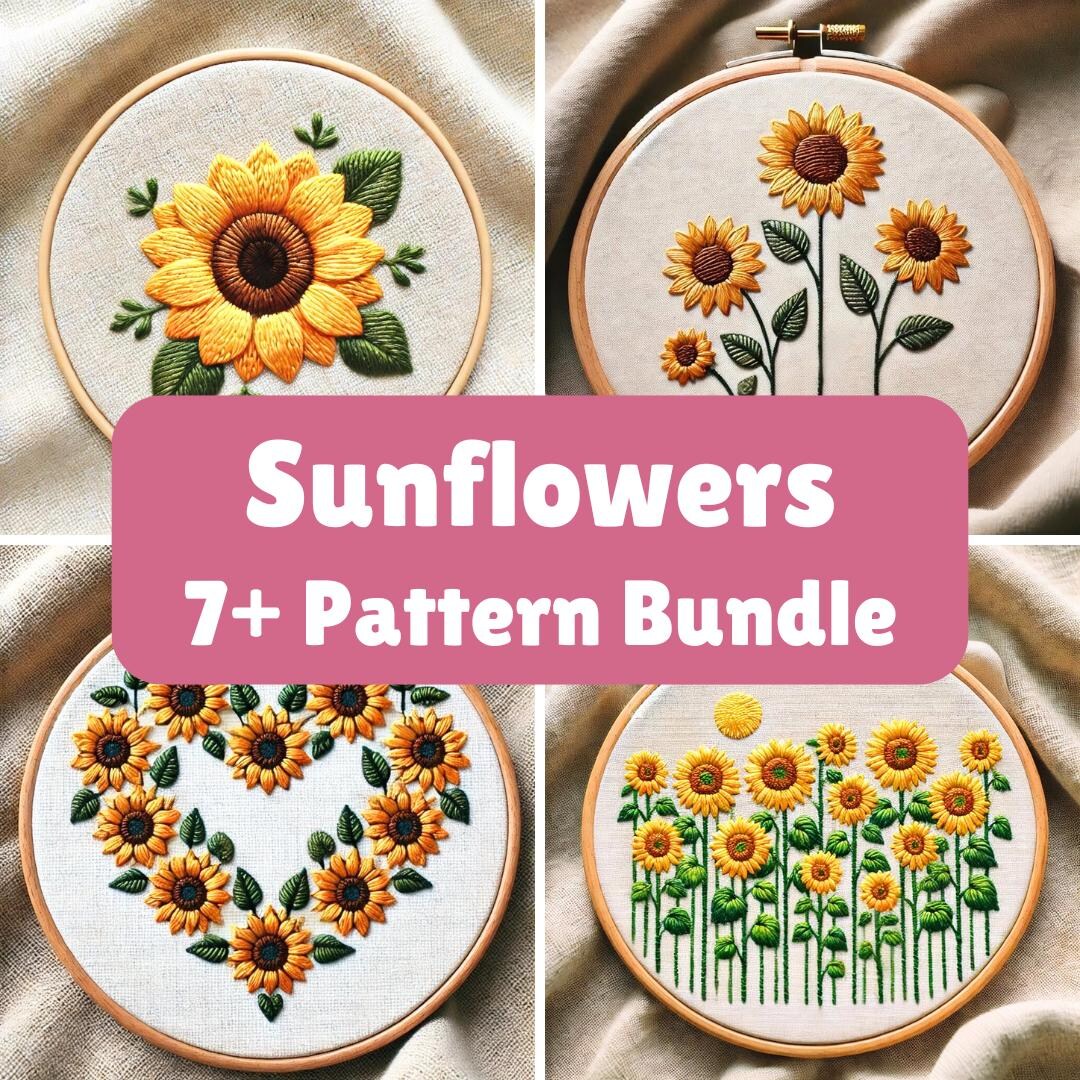 MINI BUNDLE Sunflower Hand Embroidery Pattern Bundle Floral Embroidery ...