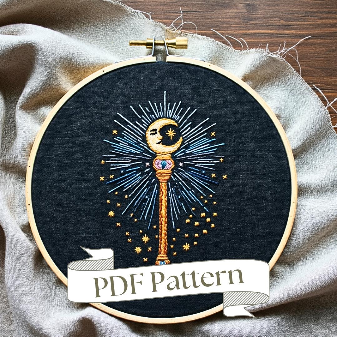 Wizard Staff Hand Embroidery Pattern: Fantasy Book Design (PDF Pattern ...