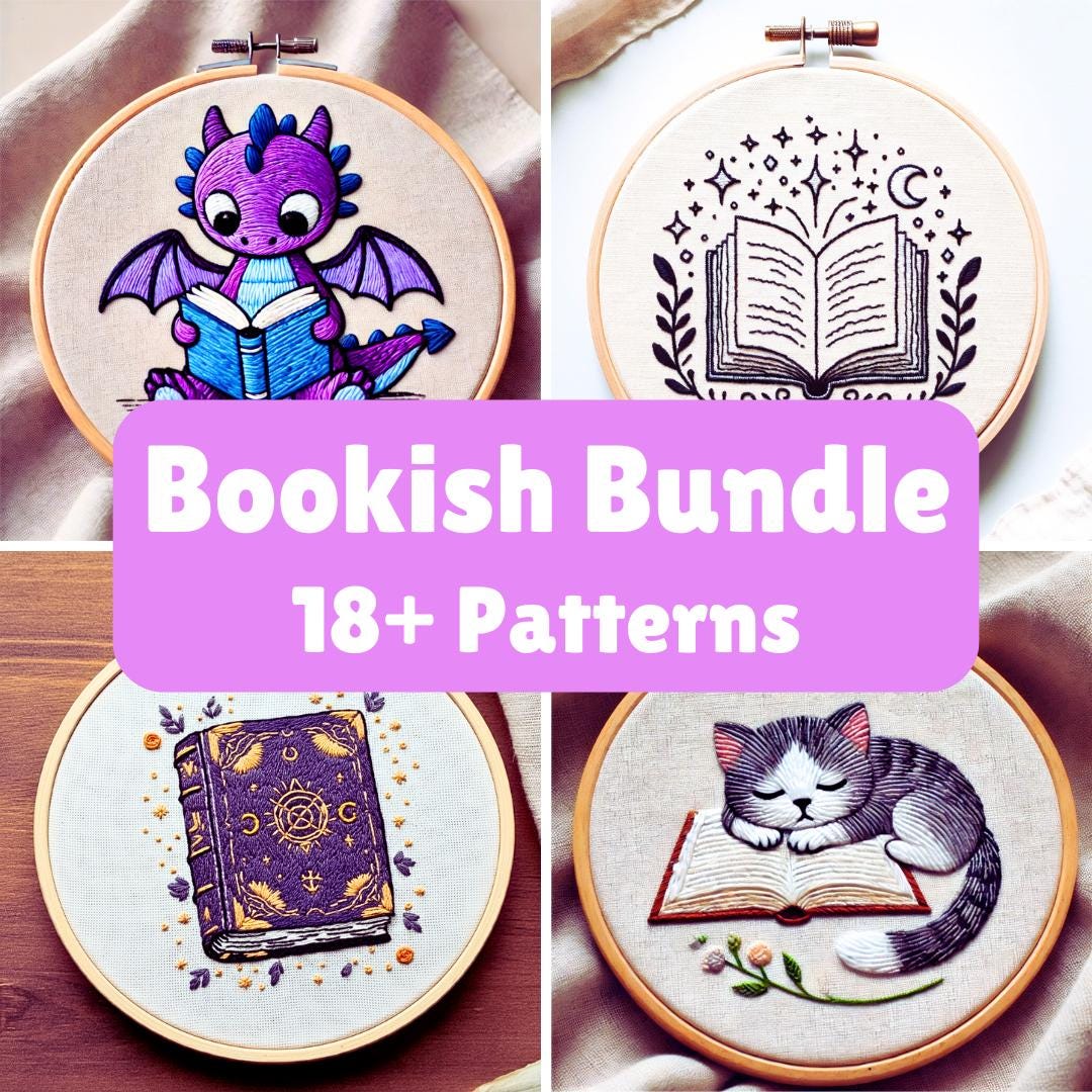 Bookish Embroidery Pattern Bundle: 18+ Mini Designs (PDF Download) - Etsy