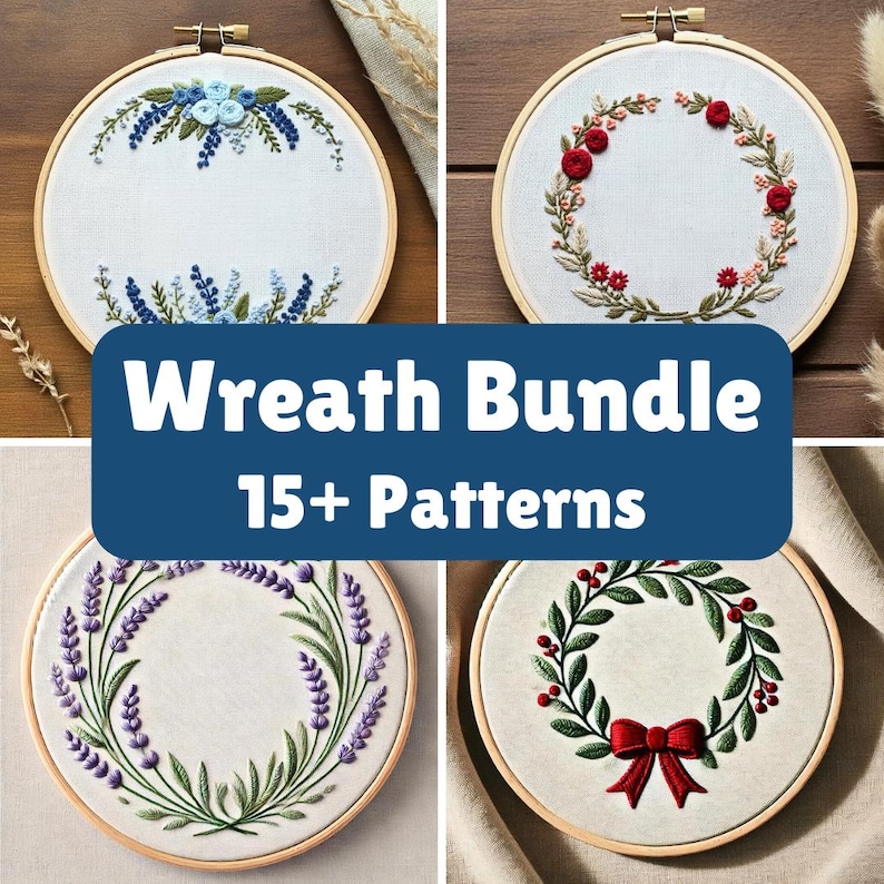 Floral Wreath Hand Embroidery Pattern Bundle: 15+ Spring Designs (PDF ...