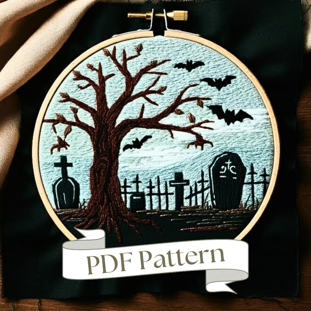 Graveyard Embroidery Pattern: Halloween Fall Design (PDF Pattern) - Etsy