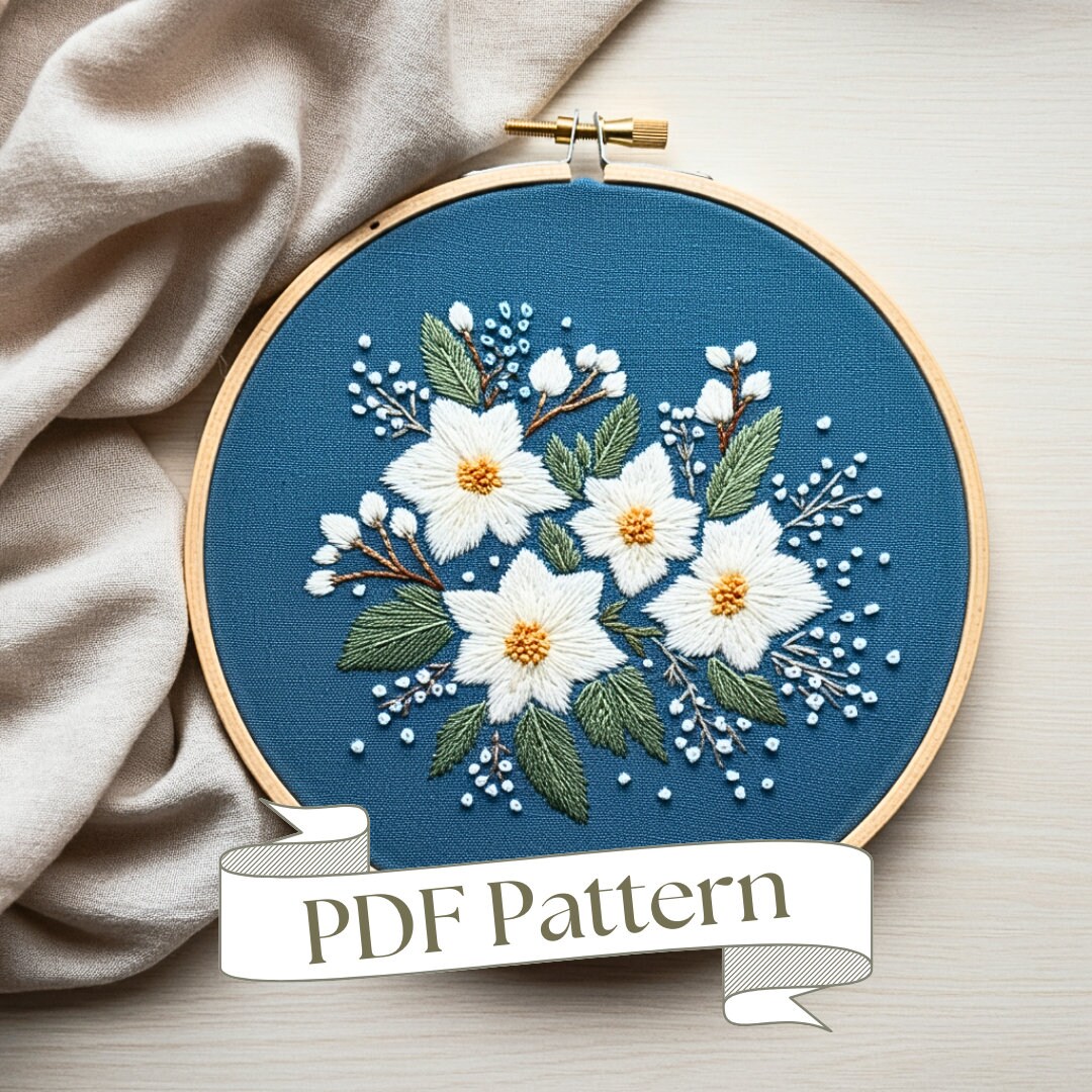 Floral Embroidery Pattern Easy Floral Embroidery Pattern Beginner ...