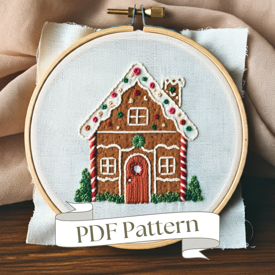 Gingerbread House Christmas Embroidery Pattern: Beginner DIY (PDF ...