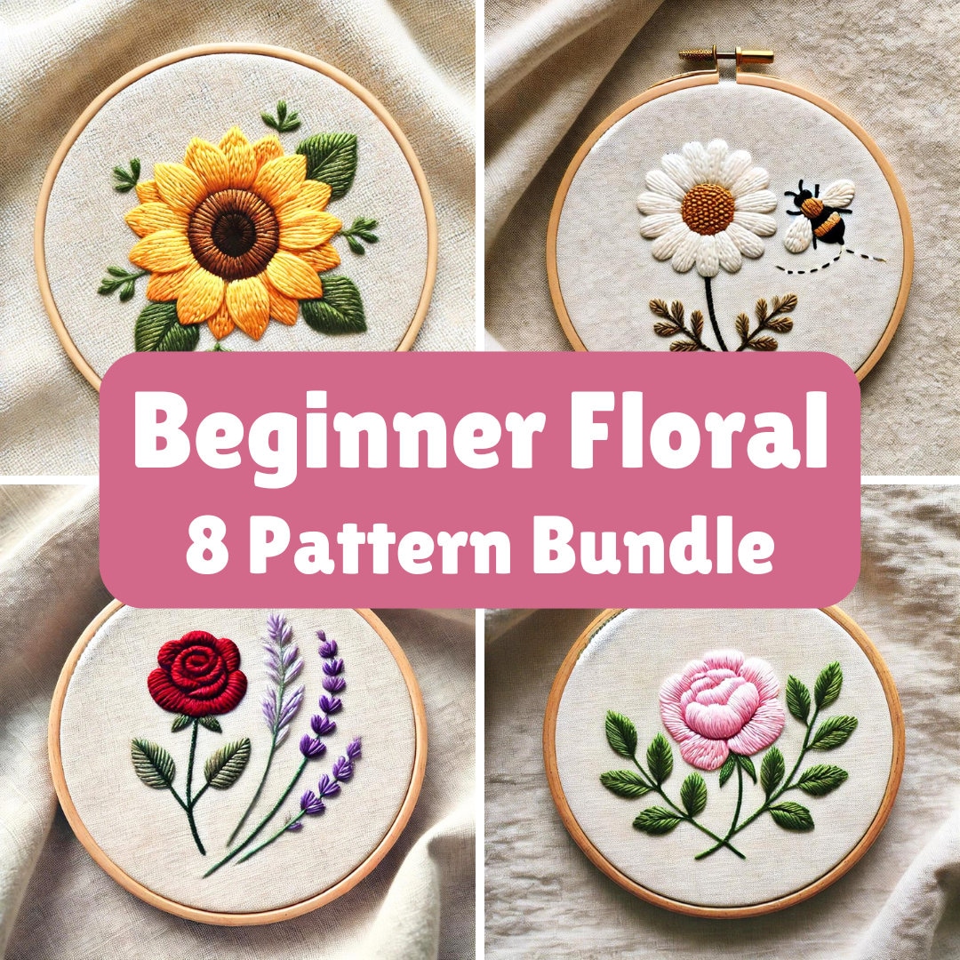 MINI BUNDLE Beginner Floral Hand Embroidery Pattern Bundle Floral ...