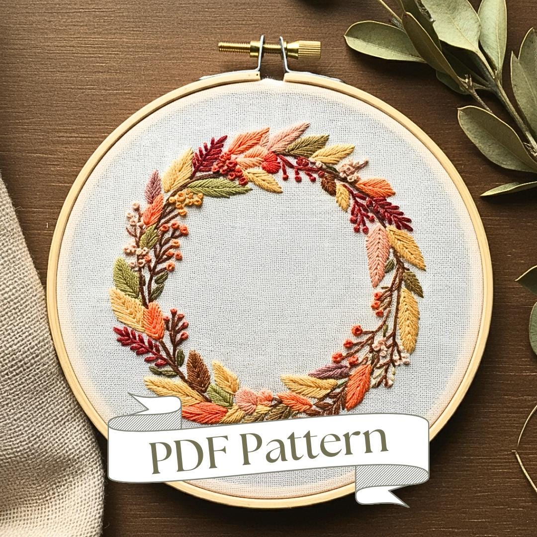 Fall Wreath Embroidery Pattern: Autumn Leaves DIY (PDF Pattern) - Etsy