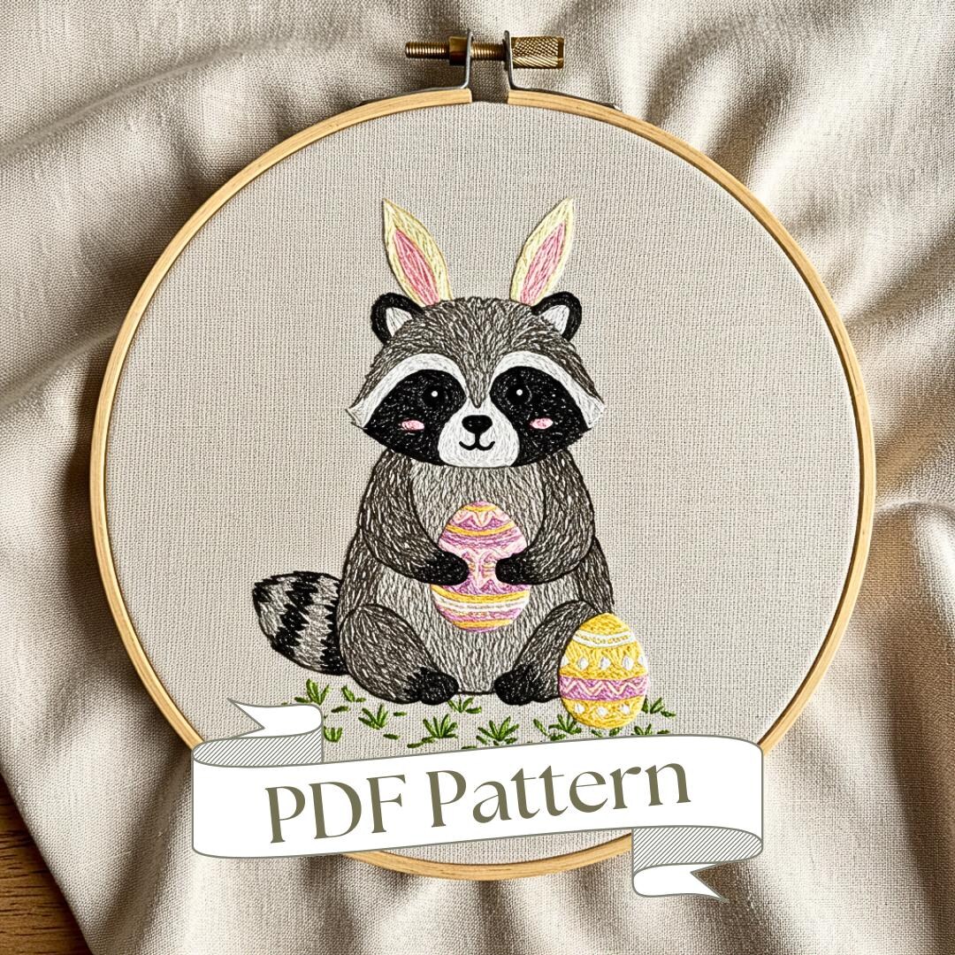 Easter Hand Embroidery Pattern Raccoon Embroidery Pattern Spring ...
