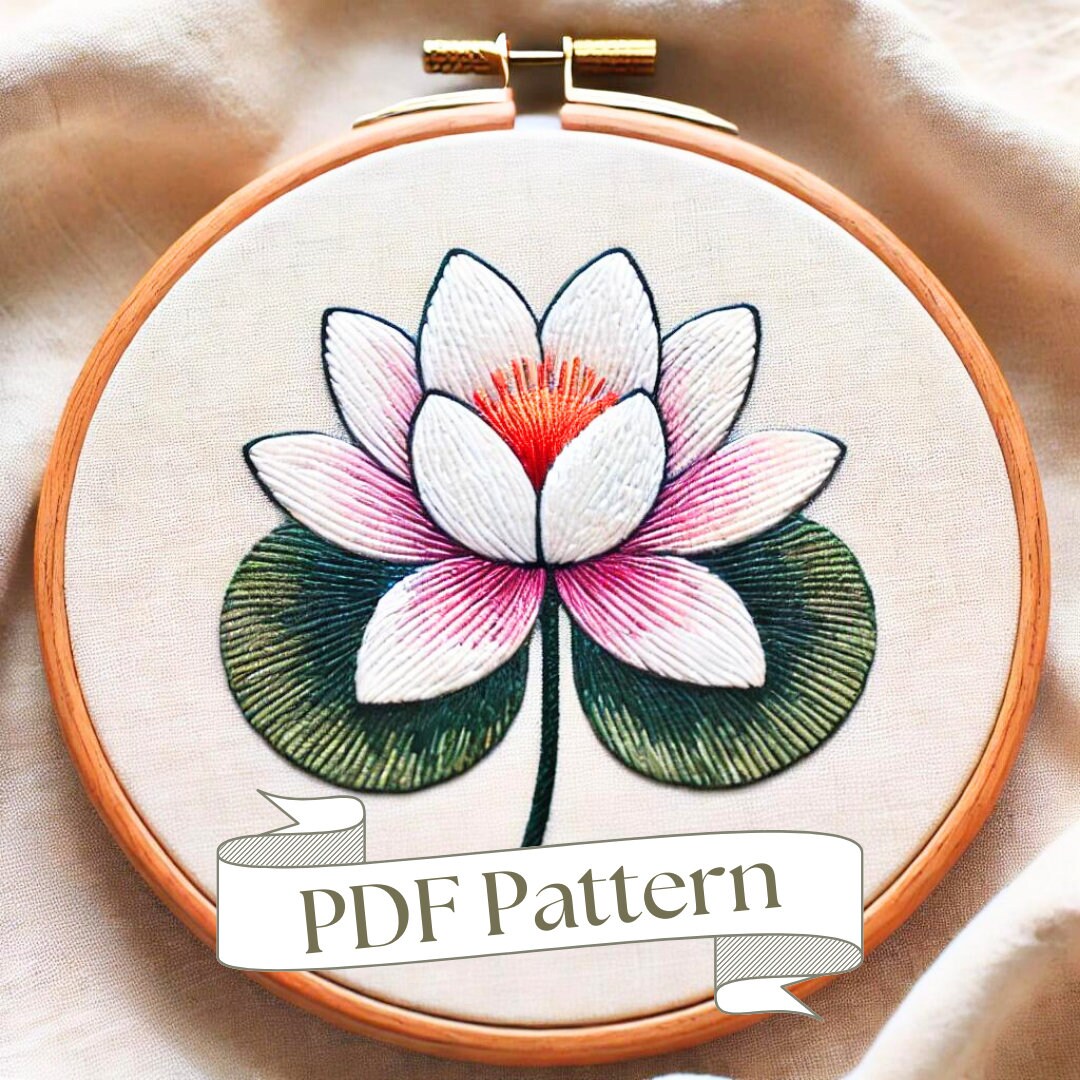 Water Lily Embroidery Pattern: Easy Floral DIY (PDF Pattern) - Etsy