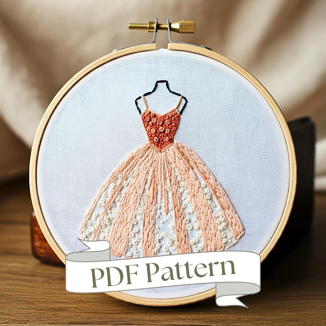 Ballgown Embroidery Pattern: Cottage Core Dress Design (PDF Pattern) - Etsy