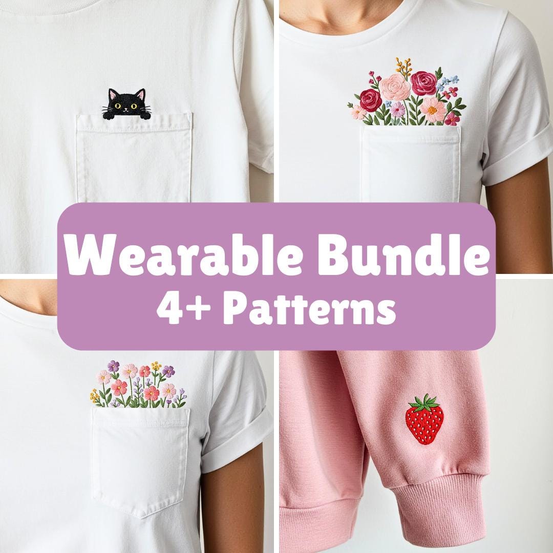 Mini Hand Embroidery Pattern Bundle: T-shirt Pocket Designs (PDF) - Etsy