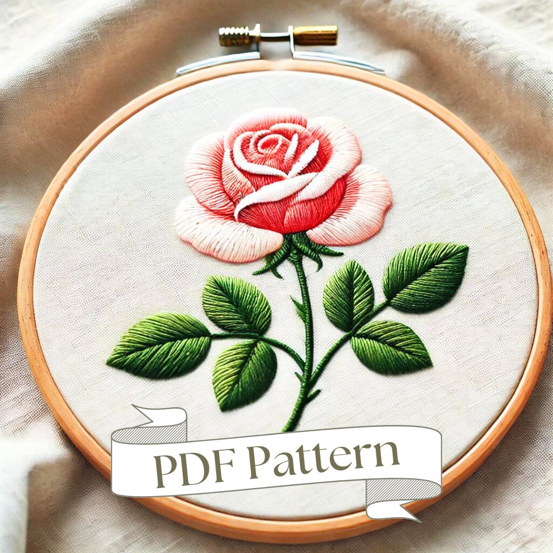 Rose Embroidery Pattern: Easy Floral DIY (PDF Pattern) - Etsy