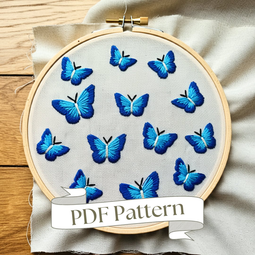 Blue Butterfly Hand Embroidery Pattern: DIY Animal Bug Design (PDF ...