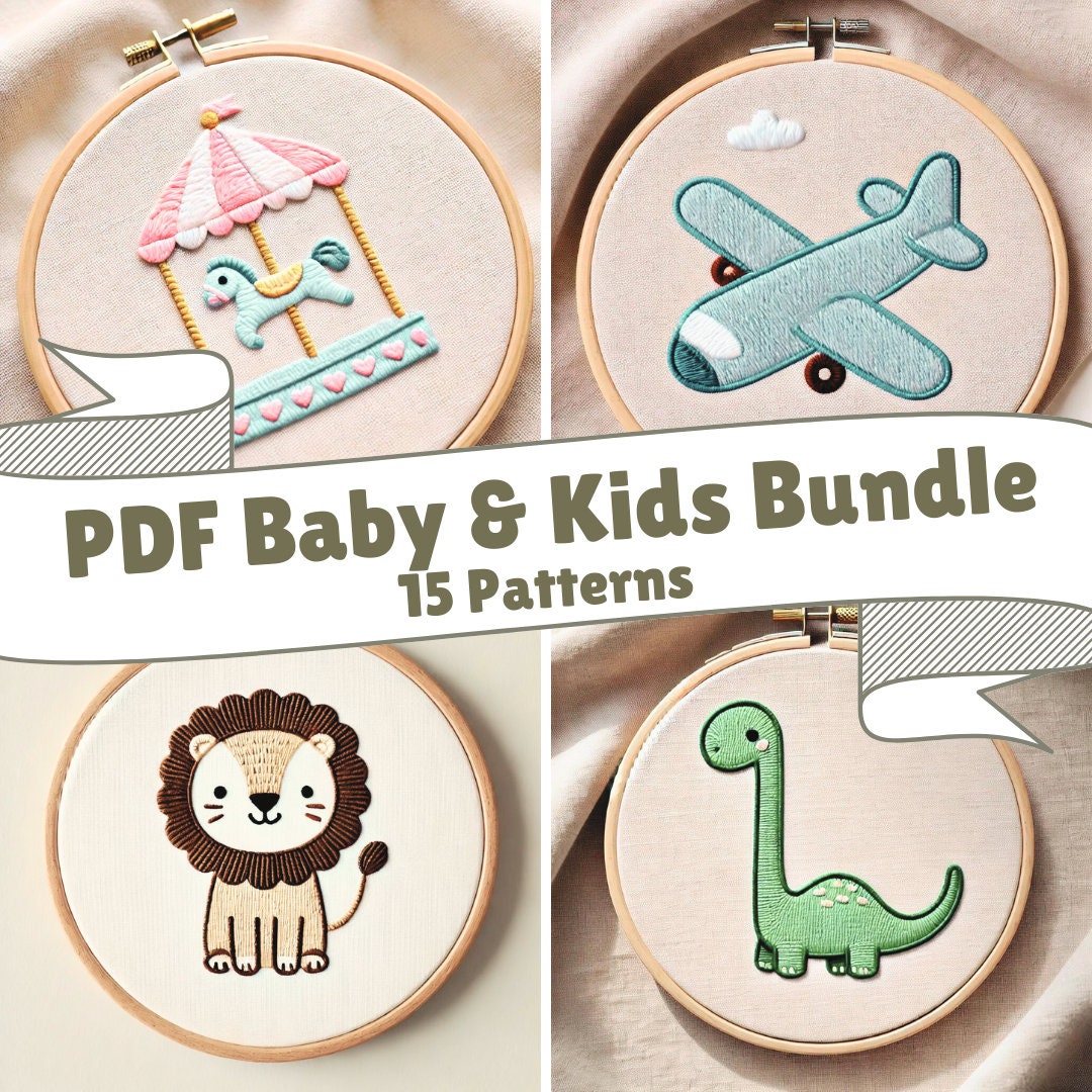 MINI BUNDLE Kids Embroidery Pattern Bundle Baby Nursery Embroidery ...