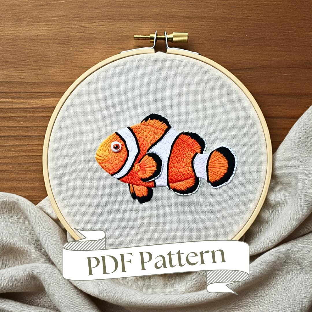 Clown Fish Embroidery Pattern: Tropical Animal DIY (PDF Pattern) - Etsy