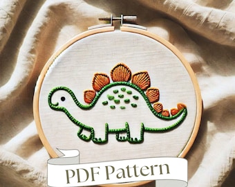 Floral Dinosaur Hand Embroidery Pattern: DIY Kids Decor (PDF Pattern ...